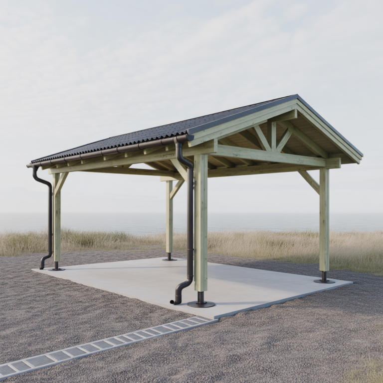 Resning av carport med takstolar och plåttak i Bua, Varberg, Hallands ...